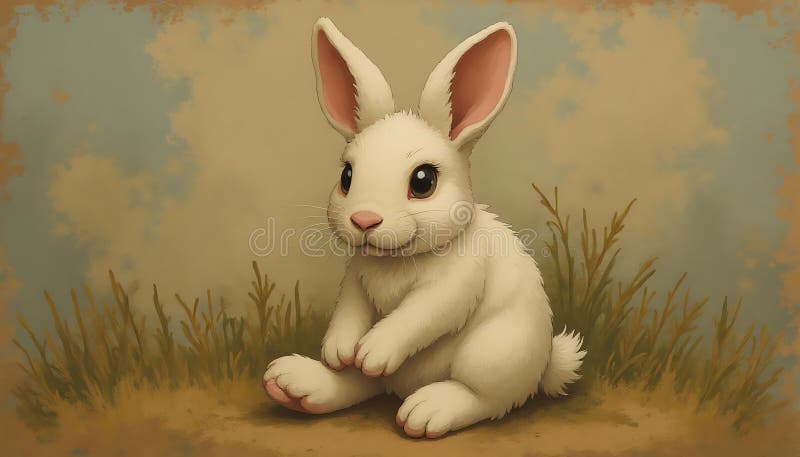 Sitting White Rabbit in Field Illustration for Easter Design Stock ...