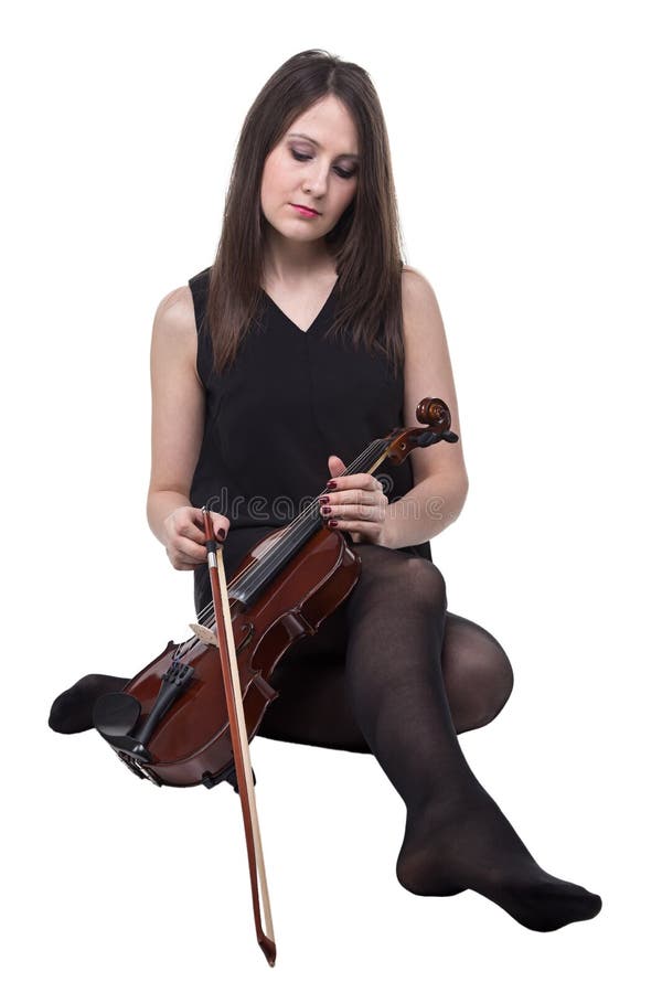Sitting woman with fiddle stock image. Image of violin - 69267459