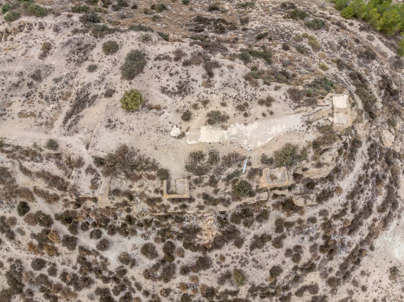 Aerial View of Modest Ruins of Rio Aspe Castle in Spain Stock Image ...