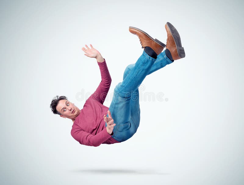 Situation, the Man in Casual Clothes is Falling Down. Isolated on White ...