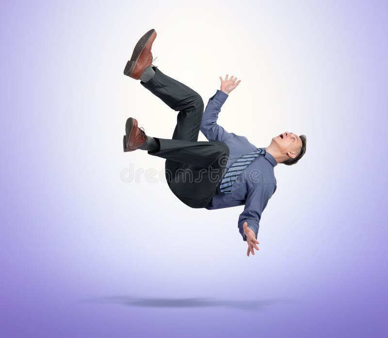 Situation, the Man in Casual Clothes is Falling Down. Isolated on White ...