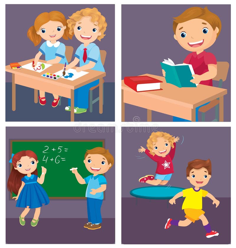 Situations with Children at School during Lesson Stock Vector ...