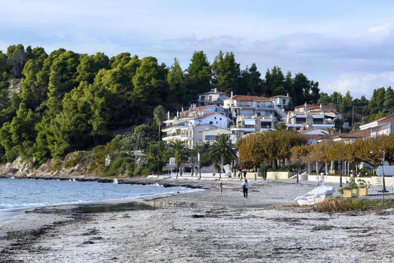 Siviri Sea and Beach in Halkidiki, Greece Stock Image - Image of tree ...