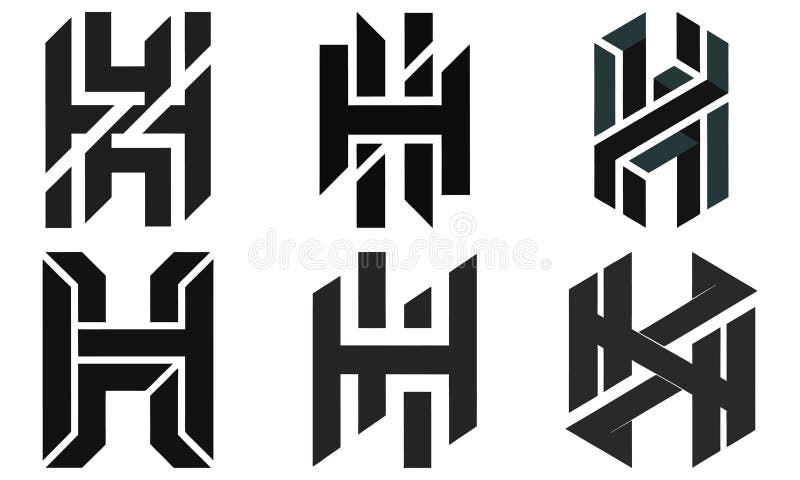 Six Abstract Black and White Geometric Logos with H Design Stock Vector ...