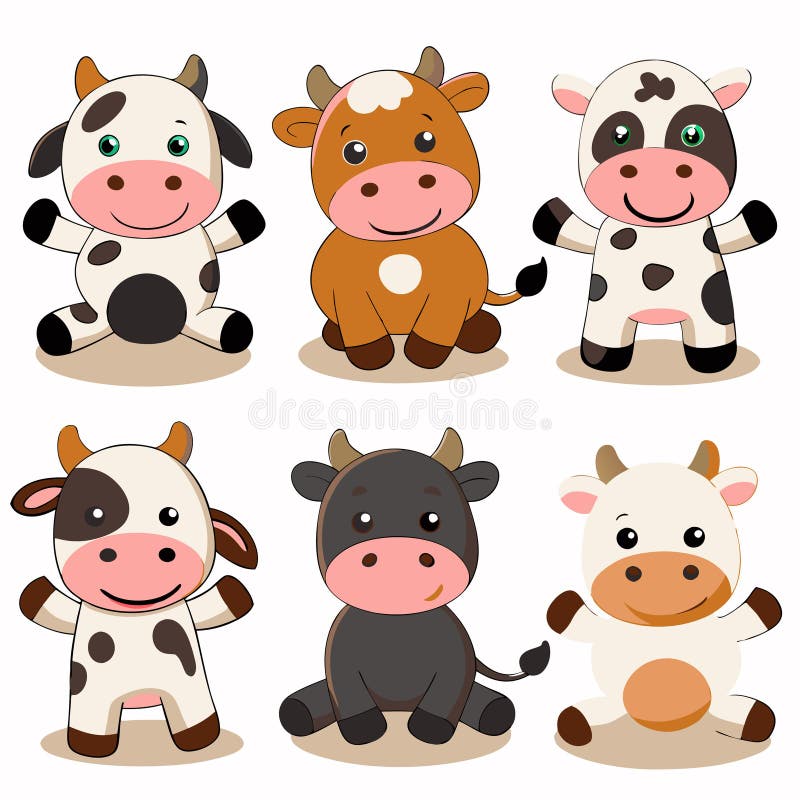 Six Adorable Cartoon Cows in Various Colors and Patterns. ( Stock ...