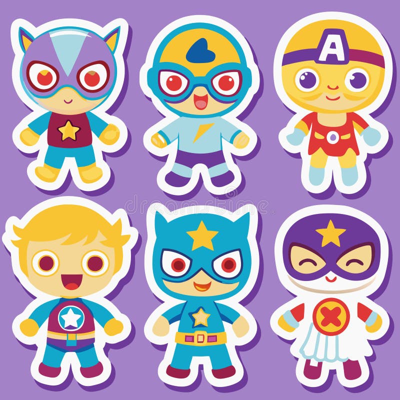 Six Adorable Cartoon Superheroes with Different Powers and Costumes ...