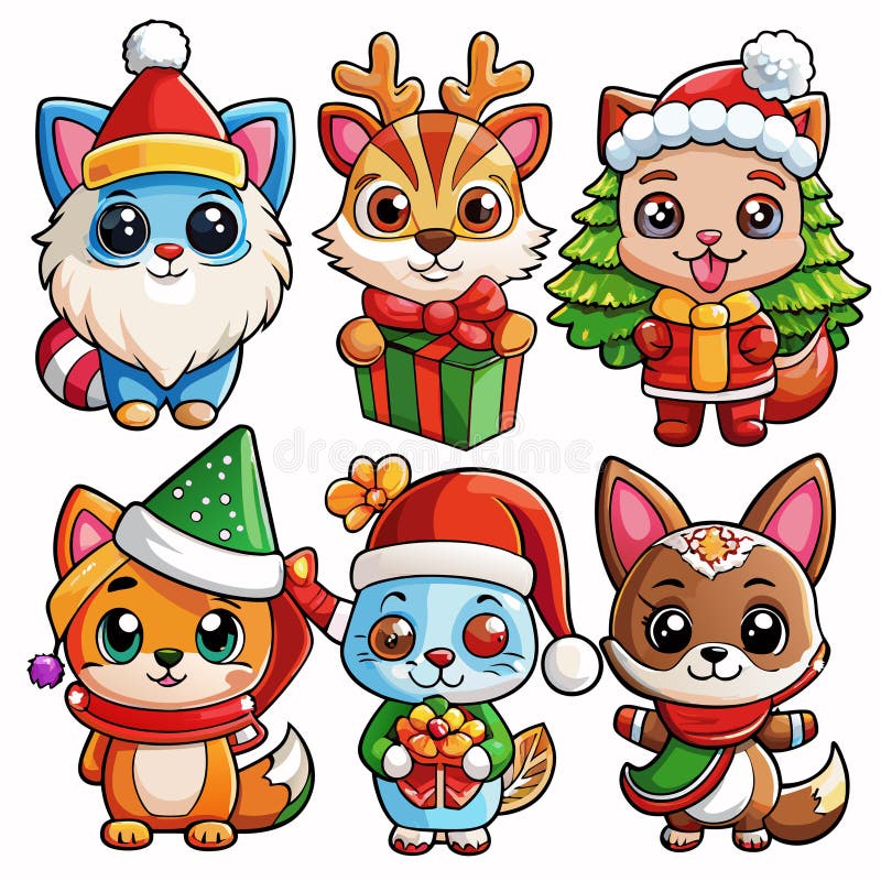 Six Adorable Christmas Animal Characters. (30 Stock Vector ...