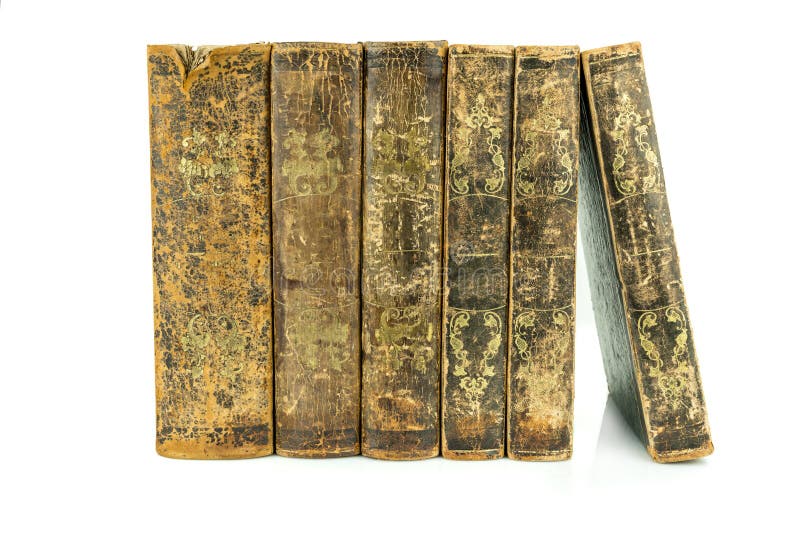 Six Aged Ancient Old Leather Books Standing. Stock Photo - Image of ...