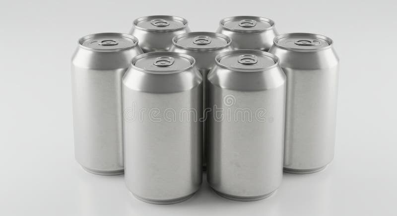Six Aluminum Cans on White Background Group of Six Silver Aluminum ...