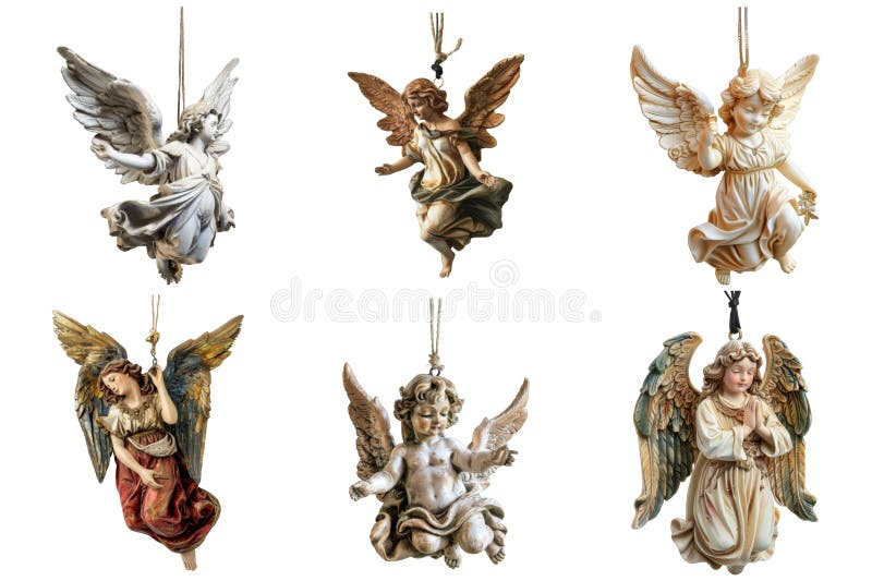 Six Angel Figurines Hanging on Strings Stock Image - Illustration of ...
