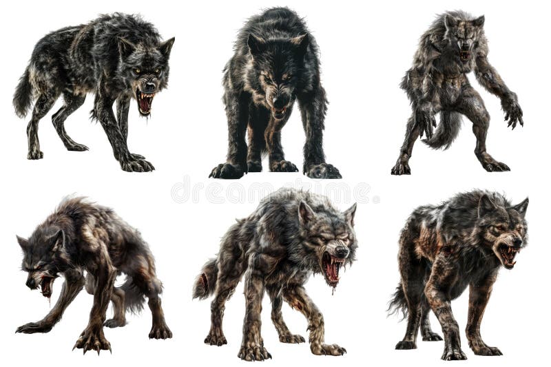 Six Angry Werewolves with Sharp Claws and Teeth Stock Image ...