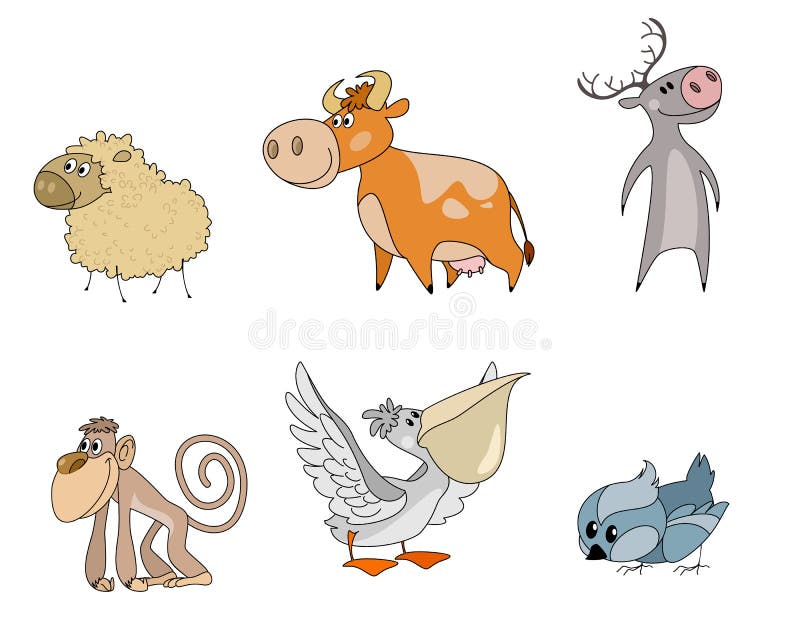 Six Animals Cartoon Characters Stock Vector - Illustration of colored ...
