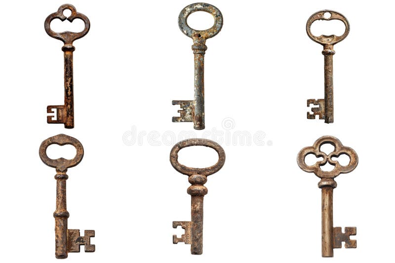 Six Antique Rusty Keys with Various Shapes and Designs Stock Photo ...