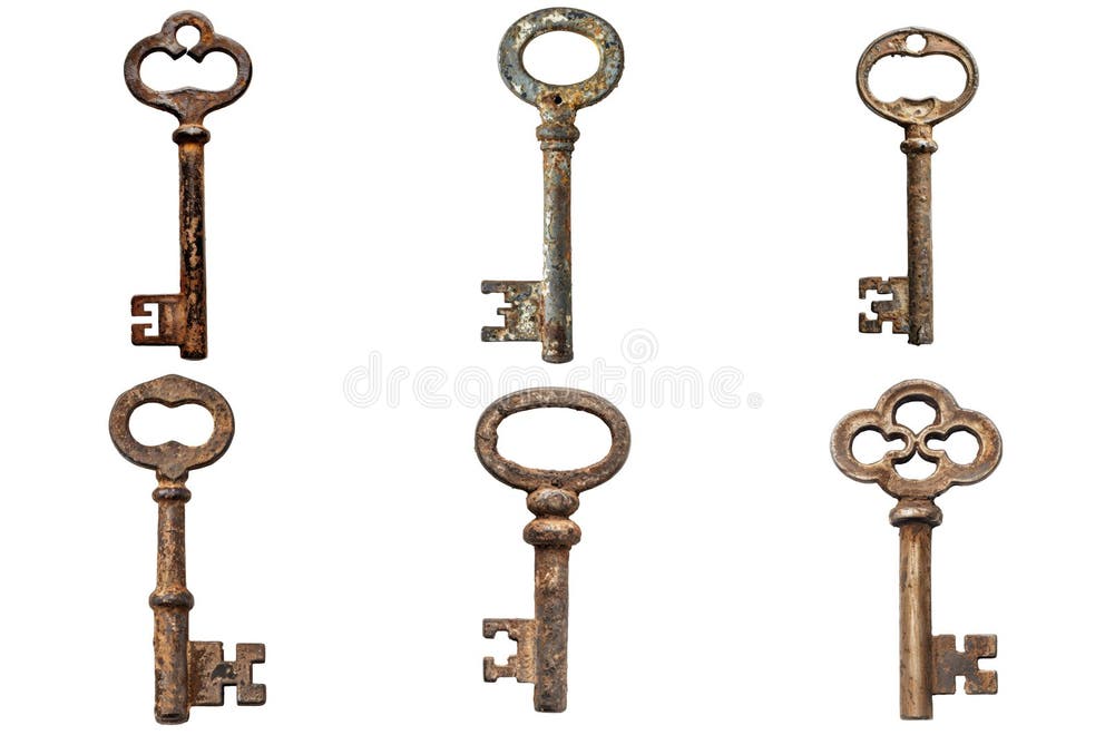 Six Antique Rusty Keys with Various Shapes and Designs Stock Photo ...
