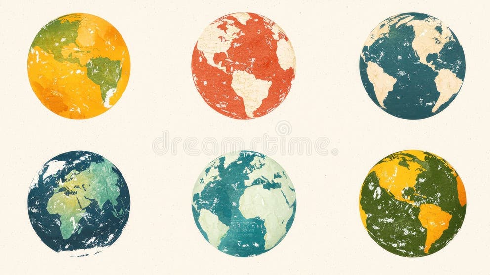 Collage of Earth Globes in Vintage Style Stock Illustration ...