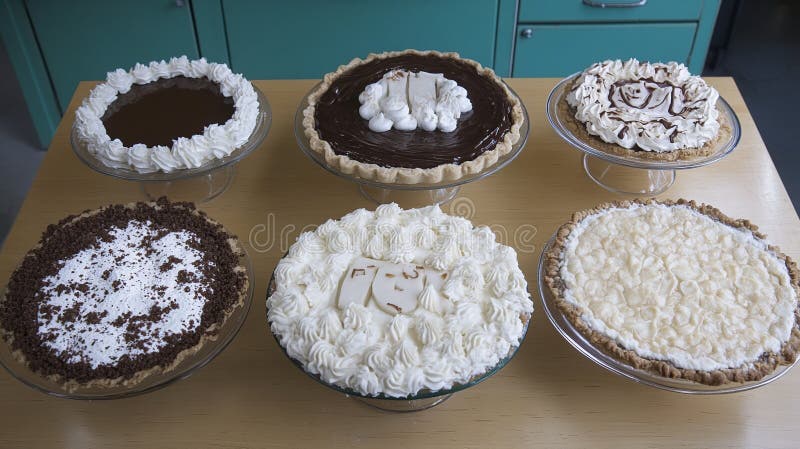 Six Assorted Pies, Kitchen Setting, Dessert Display, Food Photography ...