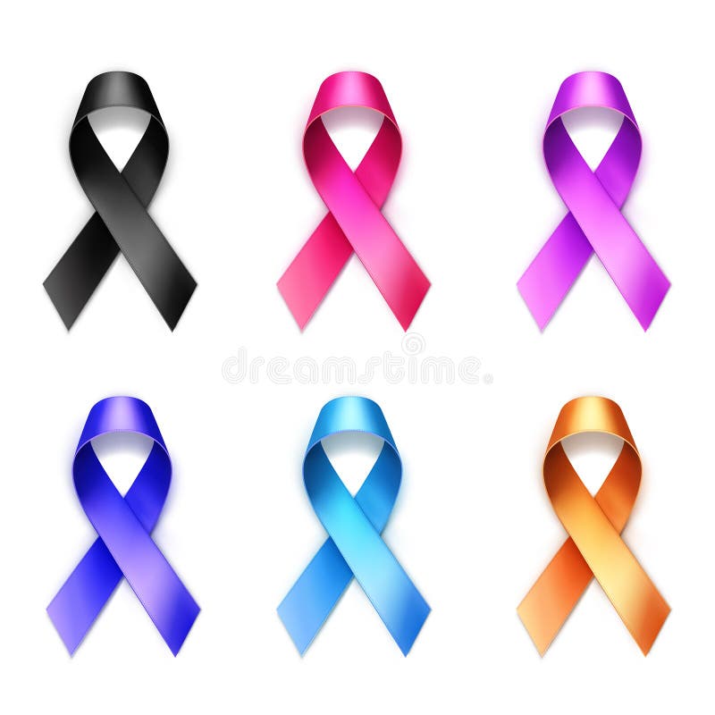 Six Awareness Ribbons in Various Colors, Arranged in Two Rows. Vector ...