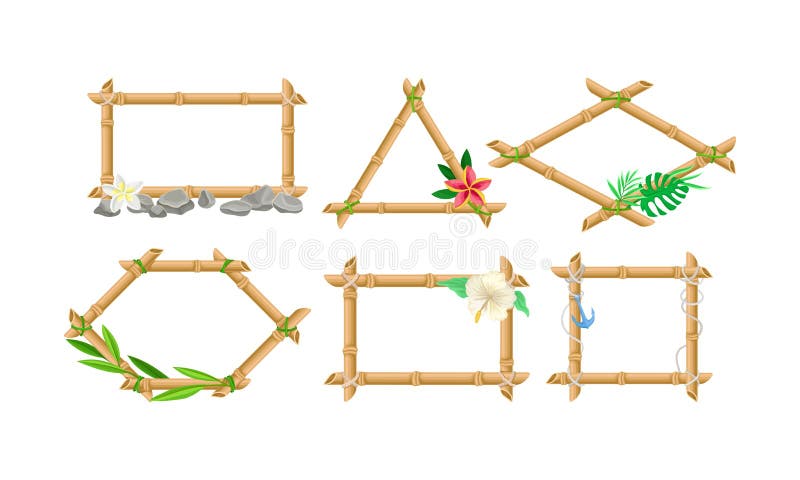 Six Bamboo Frames of Different Shapes Vector Illustration Set Stock ...