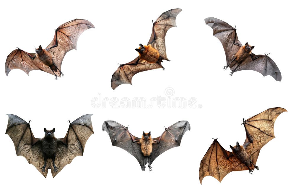 Six Bats in Various Poses with Spread Wings Stock Image - Illustration ...