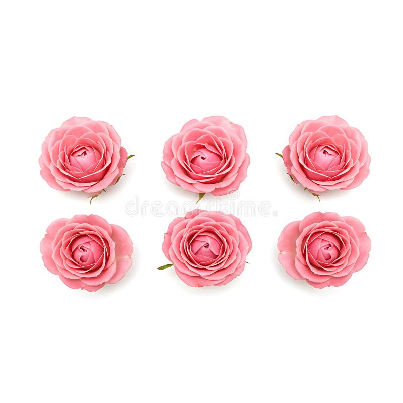 Six Beautiful Pink Roses Arranged on a Plain Surface Isolated on White ...