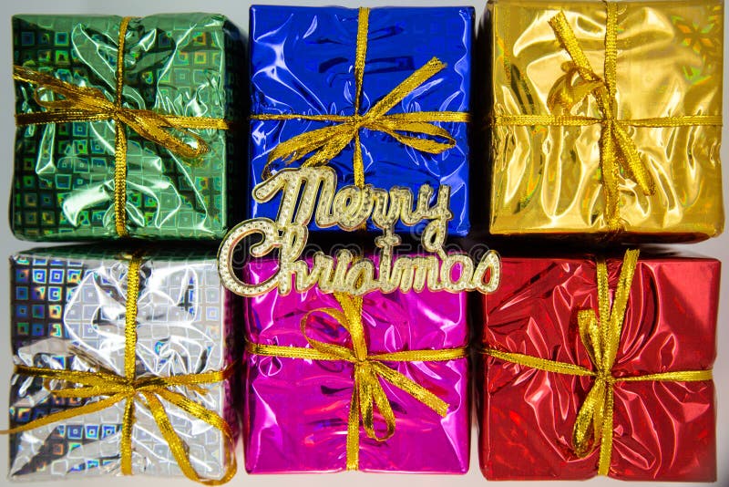 Six Big Christmas Parcels Top View Stock Photo - Image of birthday ...