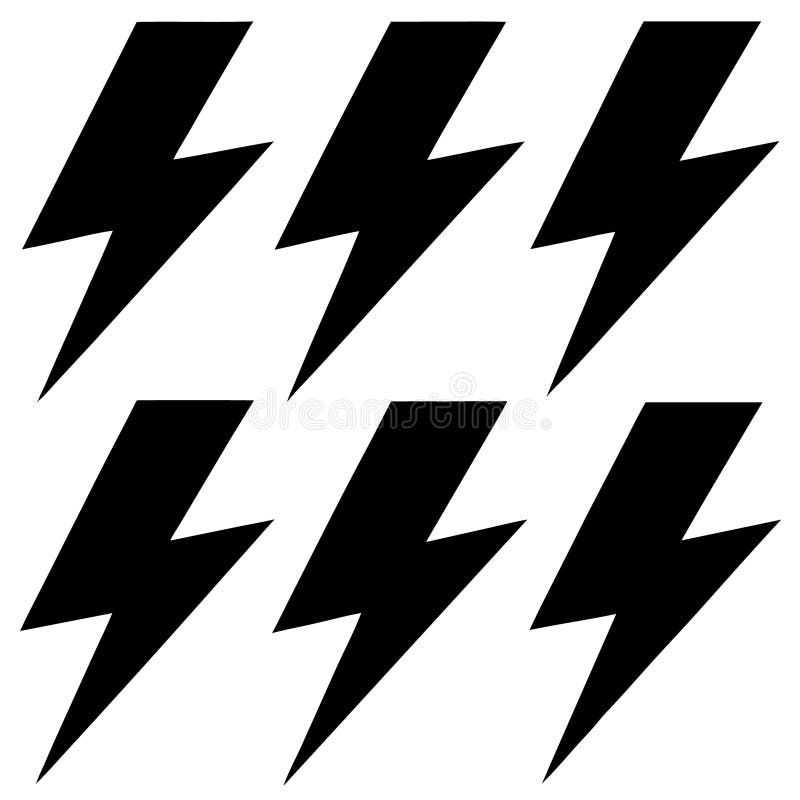 Six Black Lightning Bolt Illustrations on White Background Pattern ...