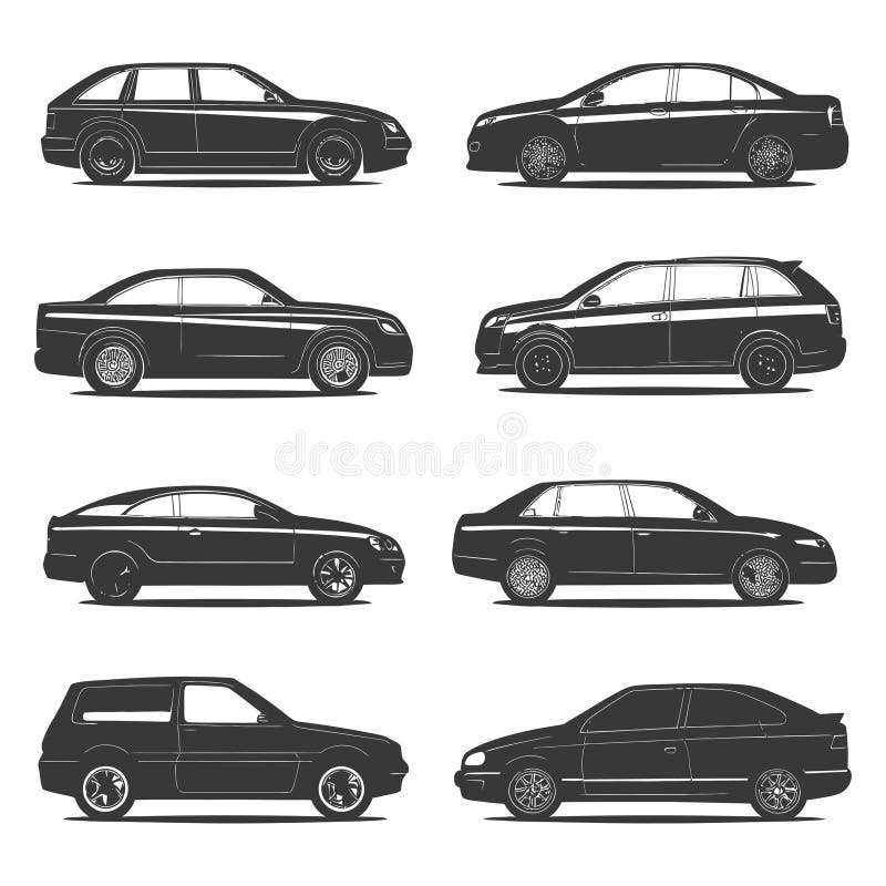 Collection of Eight Classic Car Silhouettes, Side View Stock Vector ...