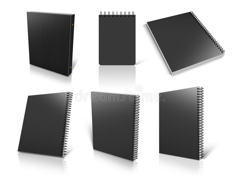 Six Black Spiral Blank Notepad on White. Stock Illustration ...