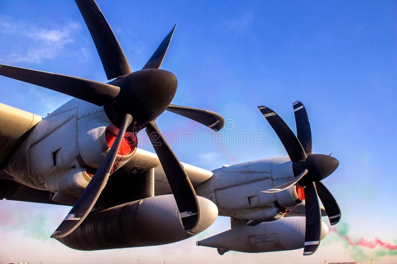 Six Blades Propellers Installed on a Large Multi Engine Military ...
