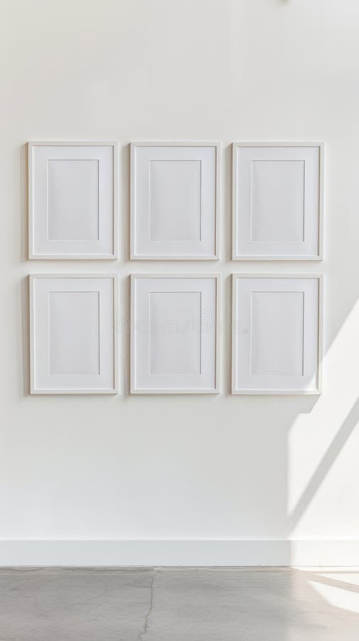 Six Blank Picture Frames on a White Wall in a Minimalistic Gallery ...