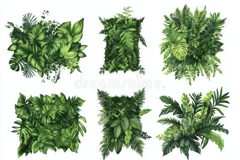 Six Botanical Foliage Layouts Isolated on White Background Stock ...