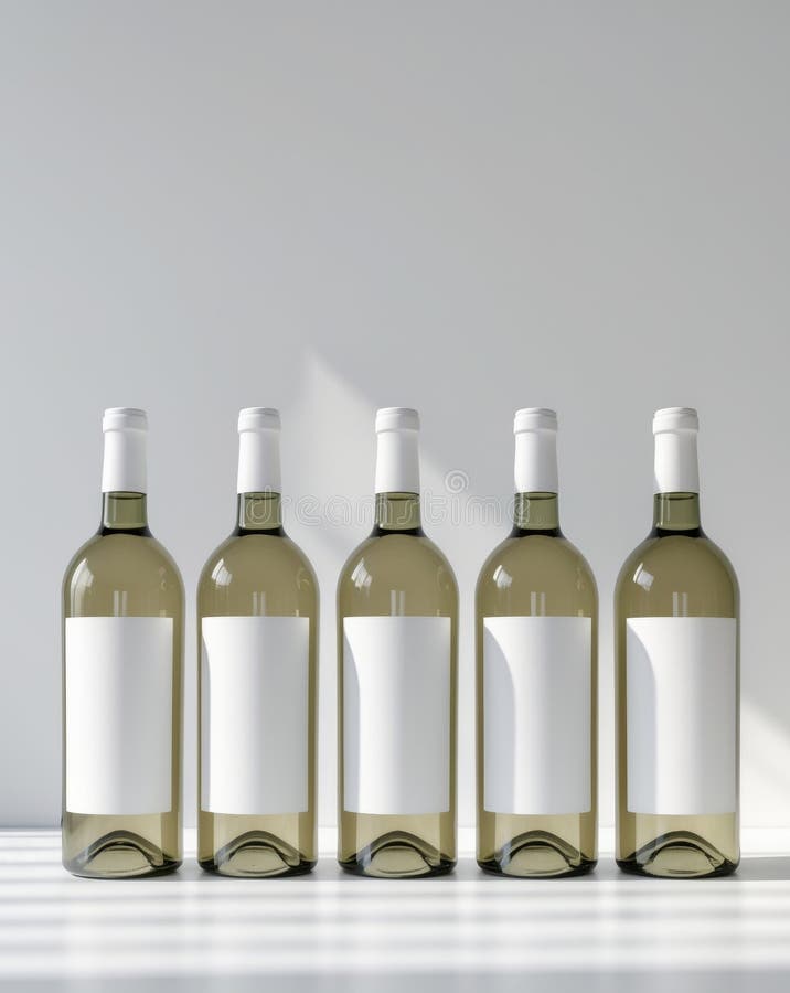 Six Bottles of Wine with a Blank Label on Them. Stock Image - Image of ...