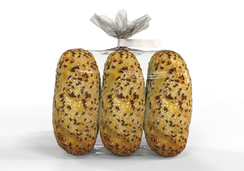 Six Bread Bag Packaging in Transparent Foil Isolated on White ...