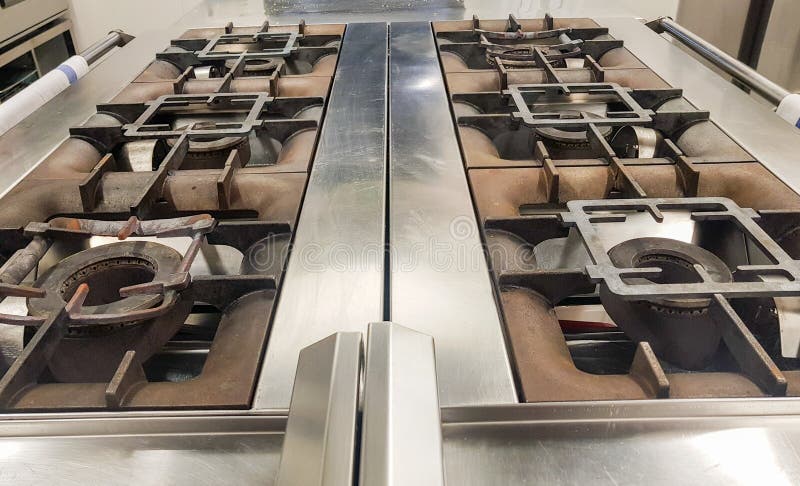 Six Burner Gas Cooker in a Professional Restaurant Stock Image - Image ...