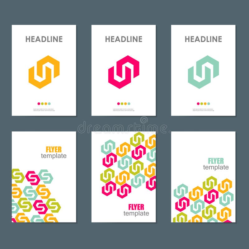 Six Business Brochure Design Layout Template, with Hexagon Pattern ...