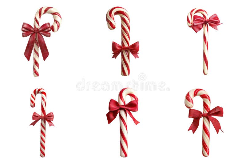 Six Candy Canes with Red Bows on Transparent Background with Glitch ...