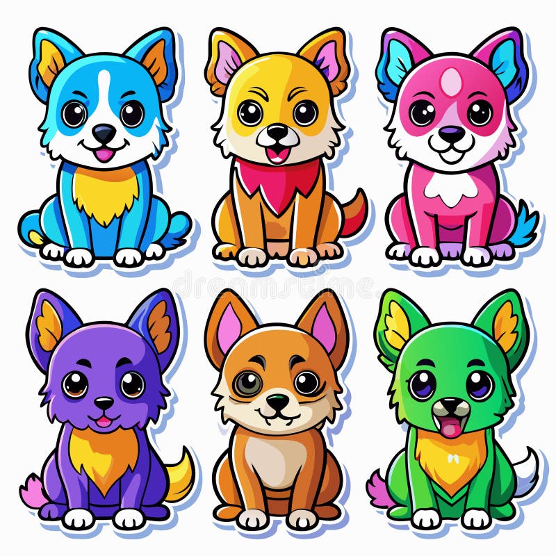 Six Cartoon Dogs in Different Colors Stock Vector - Illustration of ...