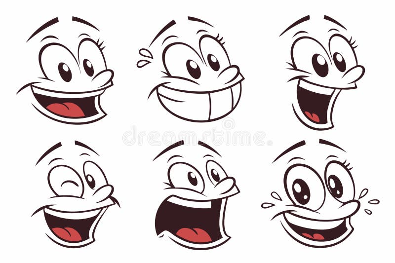 Six Cartoon Faces Display Various Expressions Stock Vector ...
