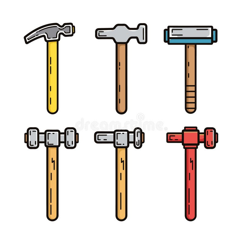 Six Cartoon Hammers Collection Isolated White Background. Different ... Six Cartoon Hammers Collection Isolated White Background. Different ...