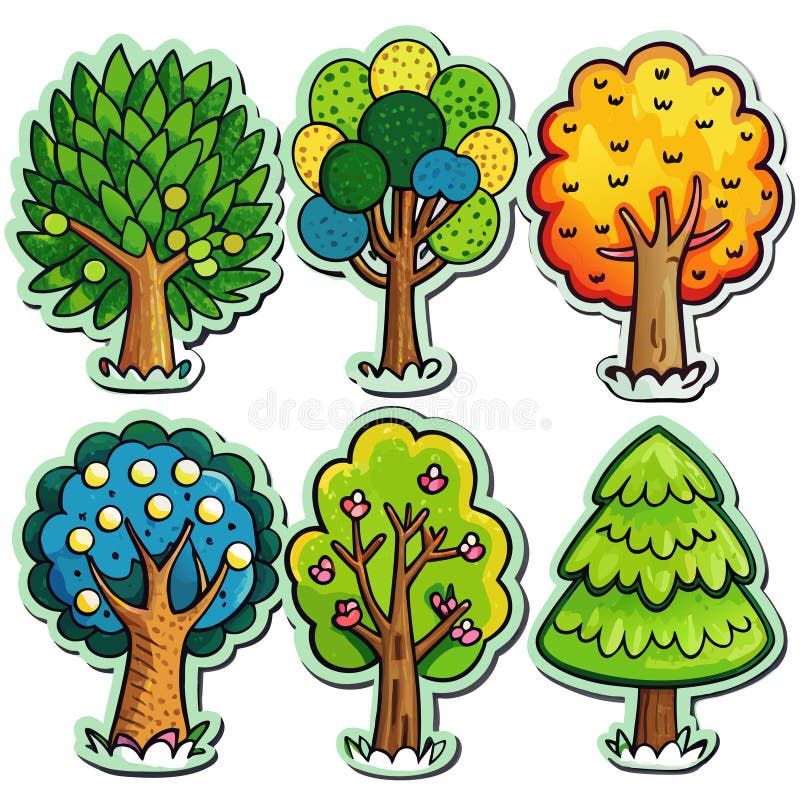 Six Cartoon Trees Showing Different Season Stock Vector - Illustration ...