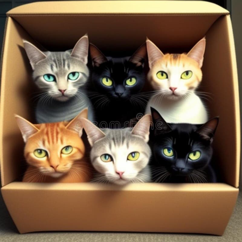 Six Cats Sitting in a Box,generated Illustration with AI Stock ...