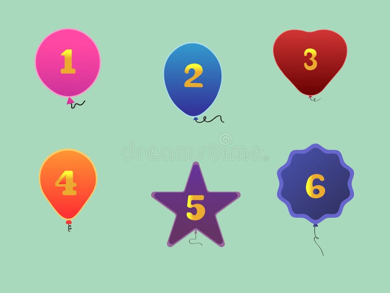 Six Celebration Balloons with a Countdown Stock Vector - Illustration ...