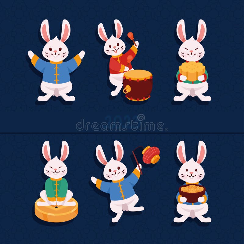 Six chinese rabbits stock vector. Illustration of characters - 266297443
