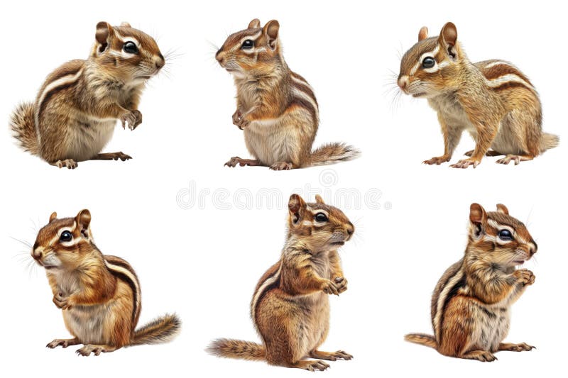 Six Chipmunks in Various Poses on a Transparent Background Stock ...
