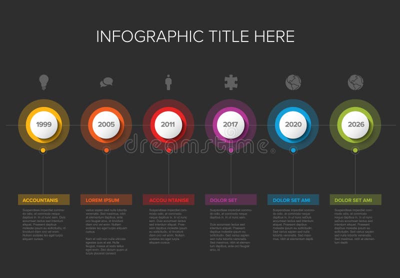 Six Circle Steps Timeline Process Infographic Template with Icons on ...