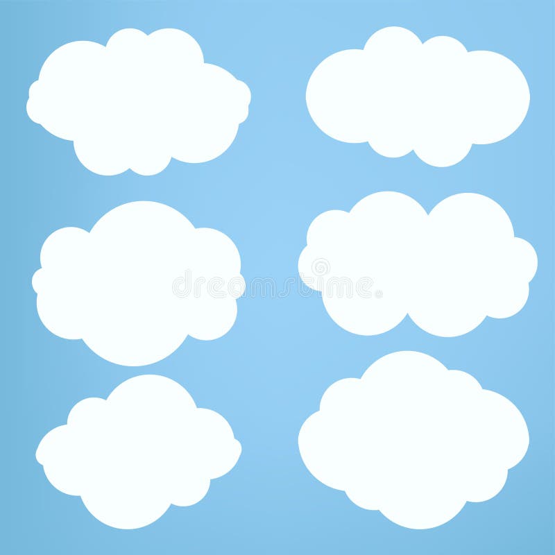 SIX Clouds Element, Clouds Caroon Style, in a Flat Design. White Cloud Collection, Set of Nine ...