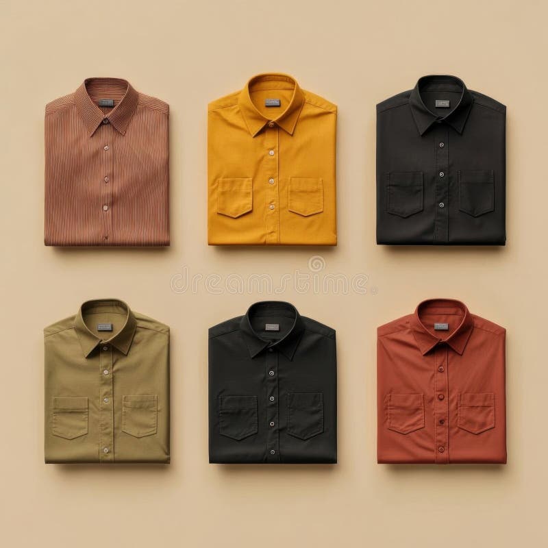 Six Color Variations of a Classic Button-Up Shirt Stock Illustration ...