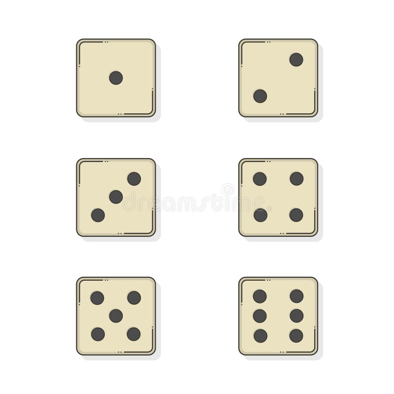 Six White Cartoon-style Dice Cubes Stock Vector - Illustration of ...