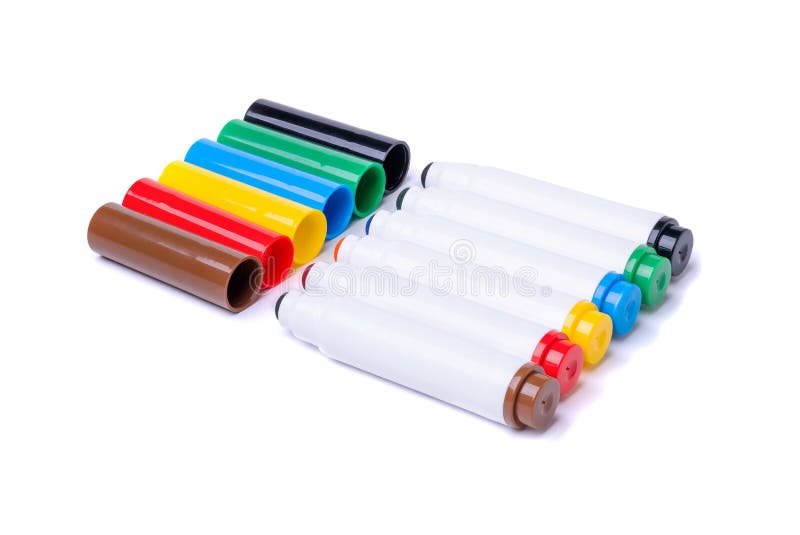 Six Colored Markers Isolated on a White Background Stock Image - Image ...