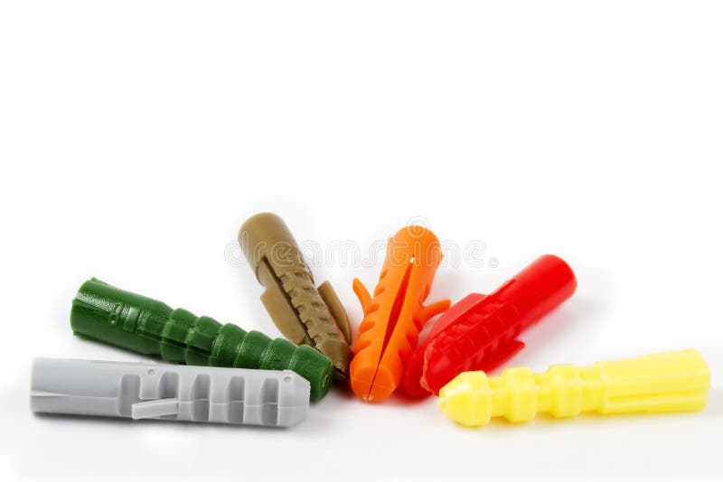 Six colored rawl plugs stock photo. Image of fixtures - 15027536